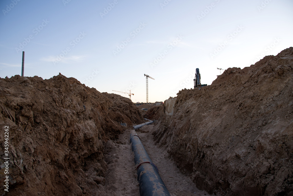 Sewer pipes for laying an external sewage system at a construction site ...