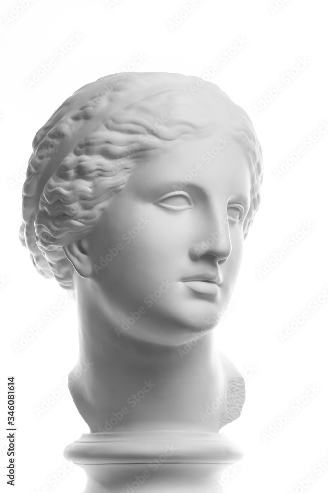 Gypsum copy of ancient statue Venus head isolated on white background ...