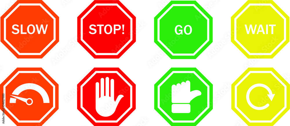 Stop and go signs WITH HAND ICON, RADAR ICON, WAIT ICON Stock Vector ...