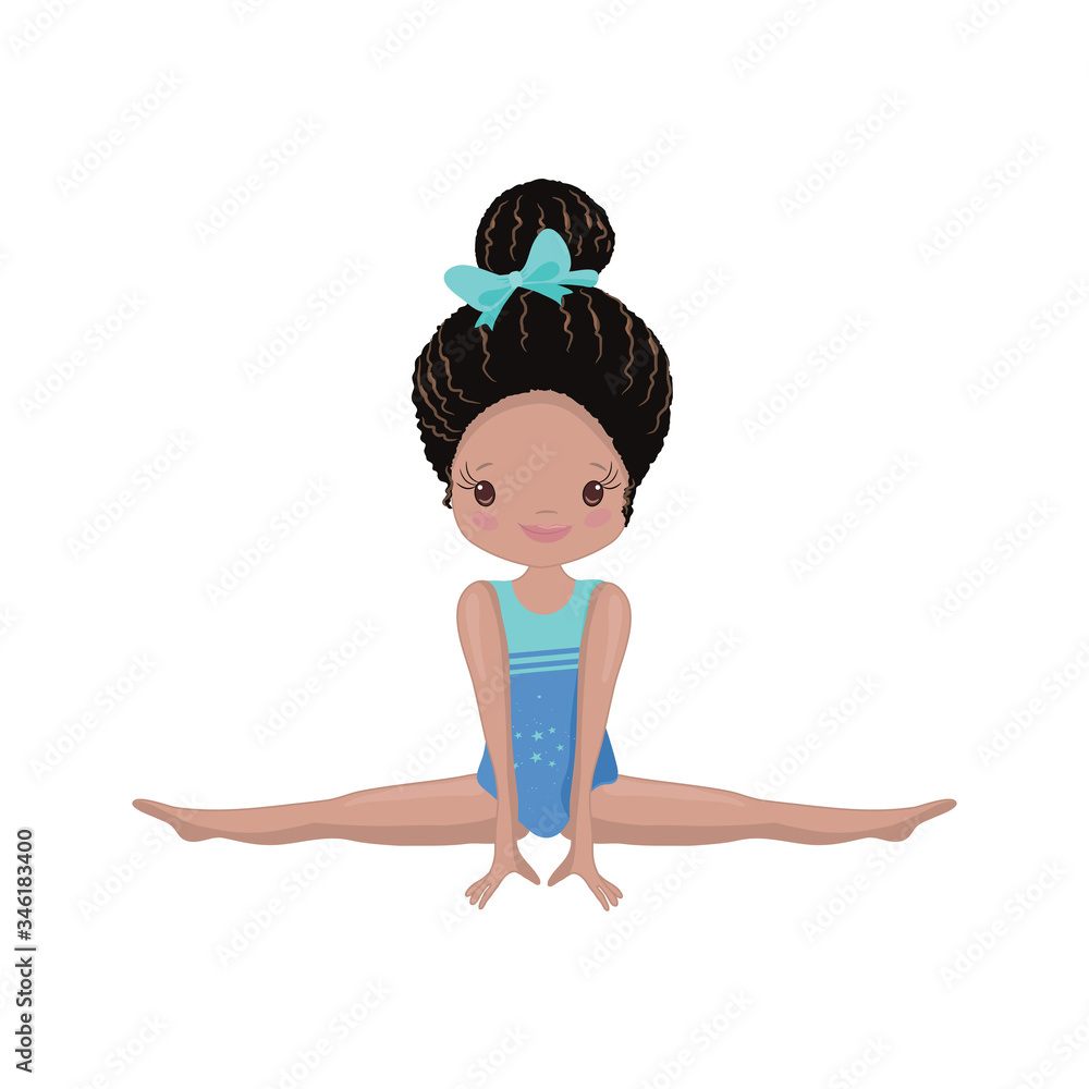 Clipart Cute African American Girl Gymnast Gym. Vector Illustration ...