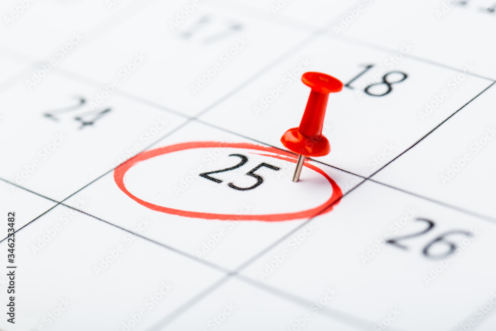 2020 calendar page marked with an important date in red pin. timeline ...