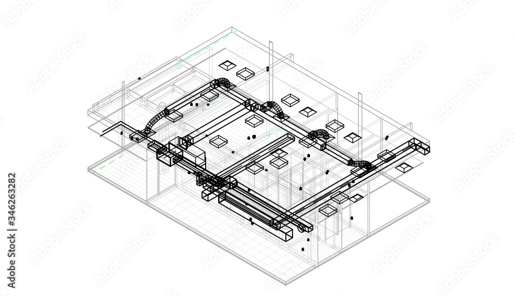 Ilustración de Stock architectural isometric blueprint of HVAC system ...