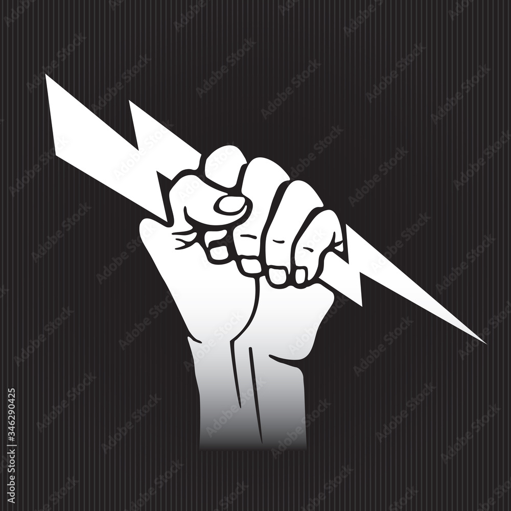 Inverted Hand or Fist Holding and Gripping Lightning Bolt Symbol Trendy ...