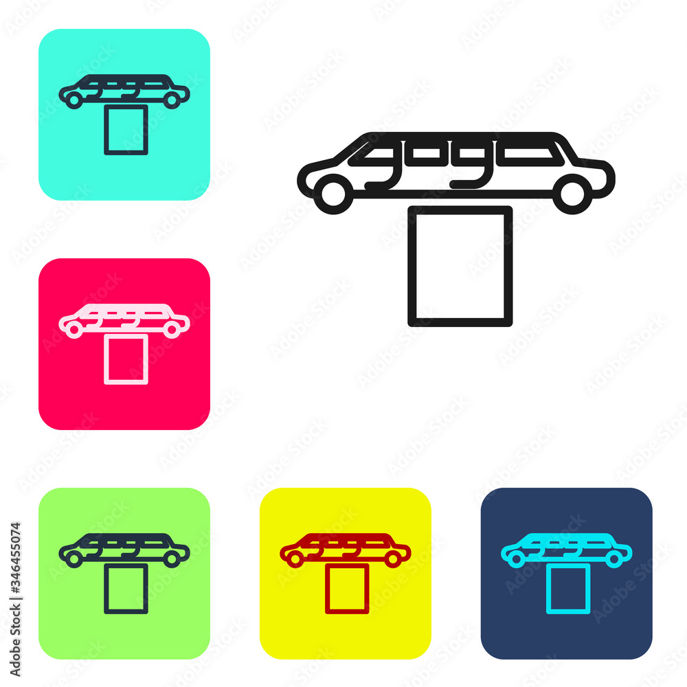 Black line Luxury limousine car and carpet icon isolated on white ...