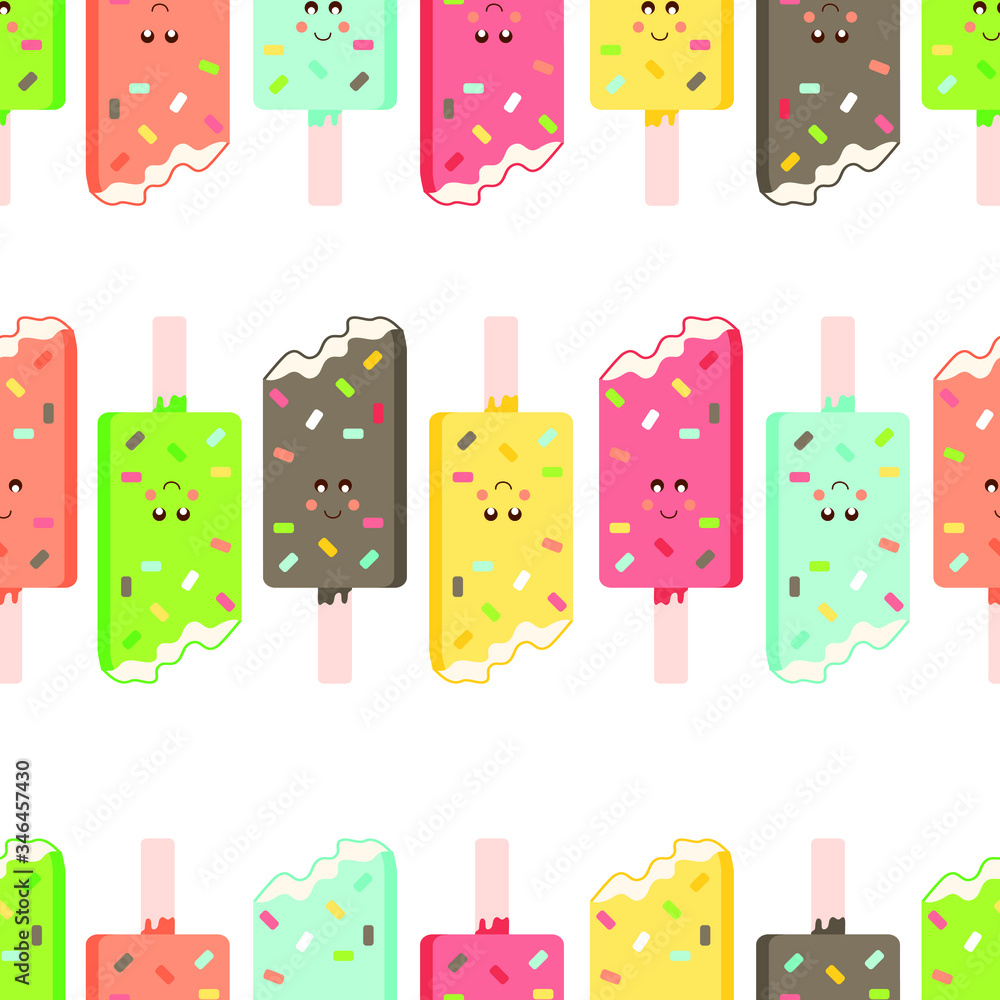 Ice lolly. Color ice-cream of different taste with toppings. Summer ...