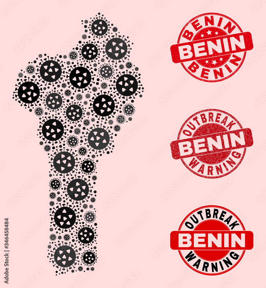 Outbreak composition of infection mosaic Benin map and grunge seals ...