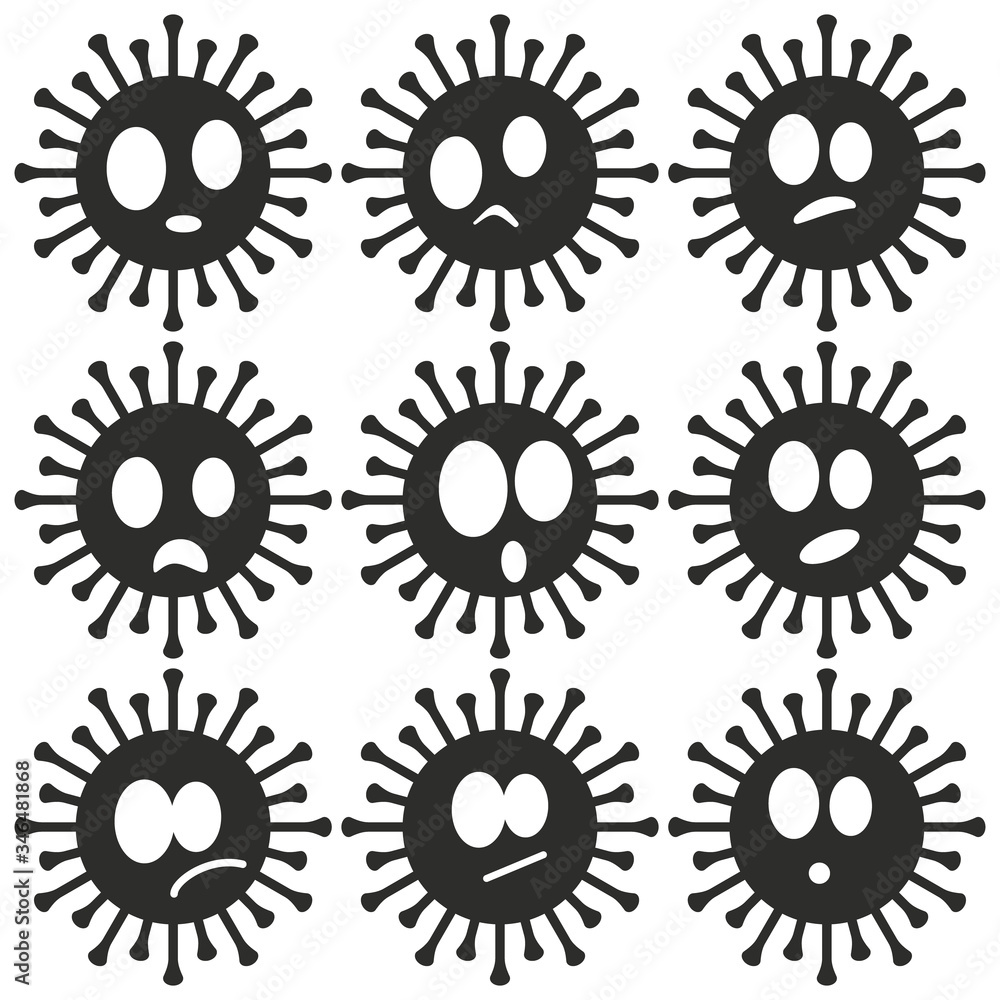 Emoji and emoticons coronavirus icons. Set from the black silhouettes ...