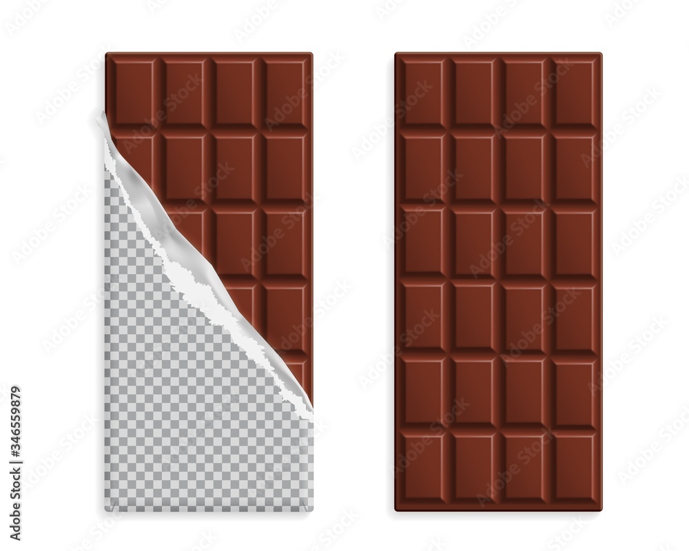Milk chocolate bars in wrapper and without set Stock Vector | Adobe Stock