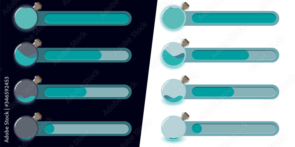 Mobile game UI, GUI. Game interface. Set of status icons of mana, magic ...