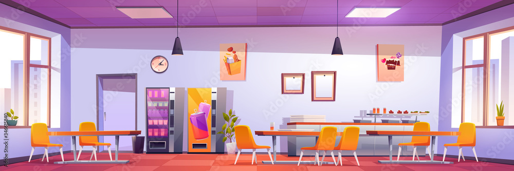 Canteen interior in school, college or office. Vector cartoon ...