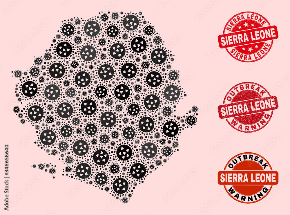 Outbreak composition of infection mosaic Sierra Leone map and rubber ...