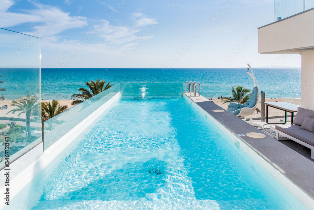 Pool and sea landscape in Majorca Stock Photo | Adobe Stock
