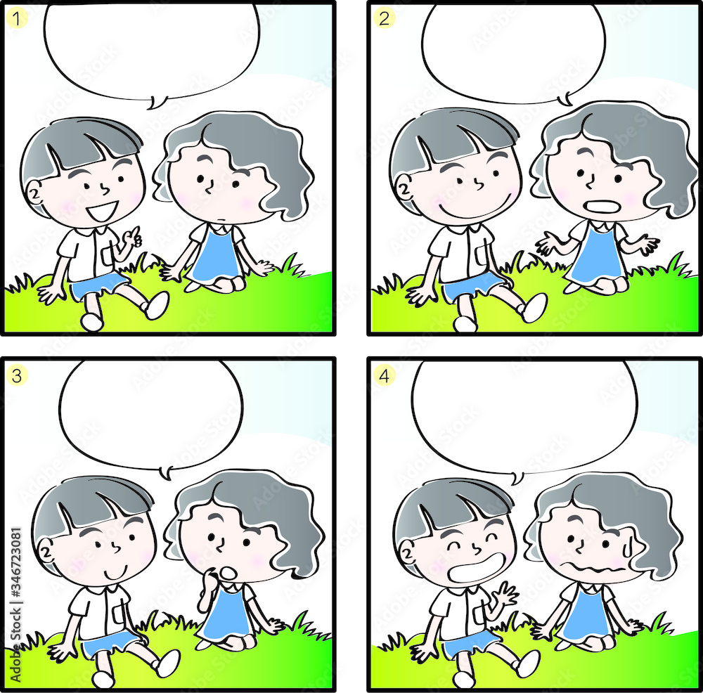 Primary school four-frame comic Stock Illustration | Adobe Stock