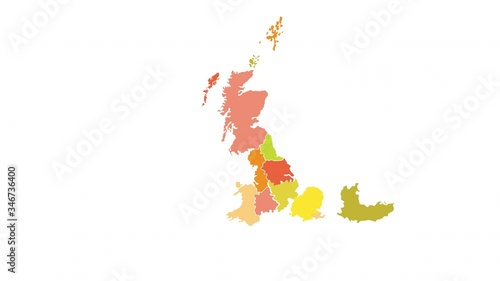 Animated map of United Kingdom showing administrative regions. UK map ...
