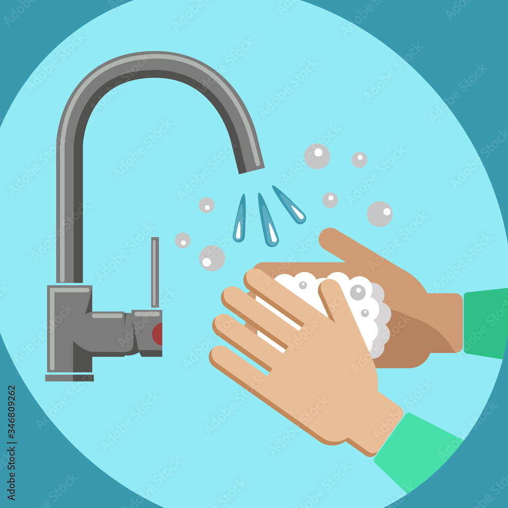 Wash your hands with soap suds and tap water in the bathroom. For ...