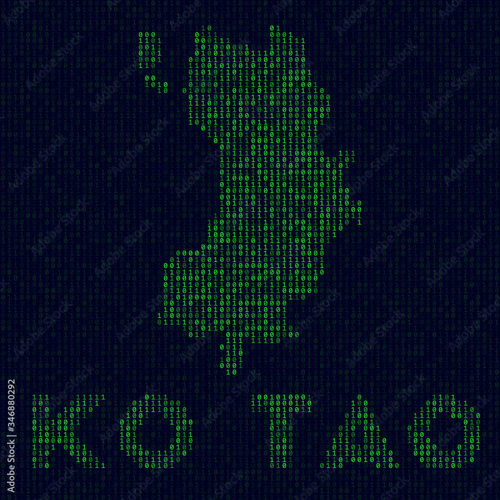 Digital Ko Tao logo. Island symbol in hacker style. Binary code map of ...