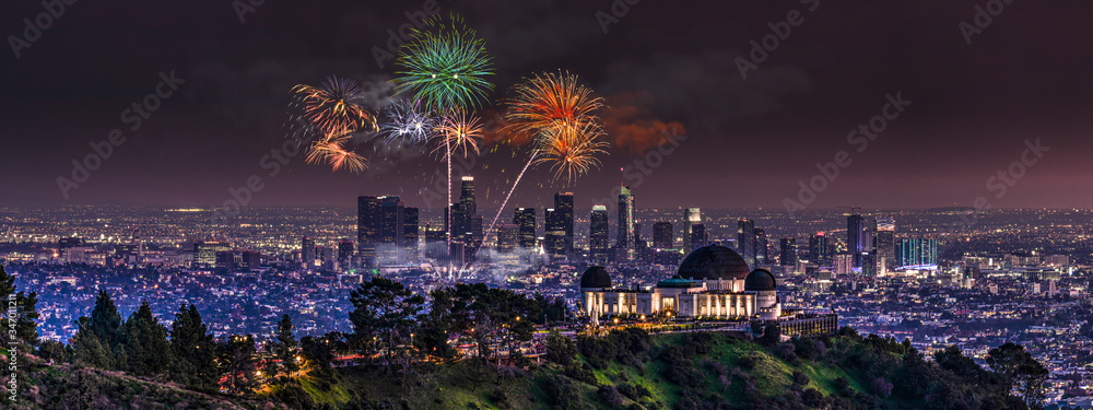 Los Angeles Dodger Stadium fireworks Stock Photo | Adobe Stock