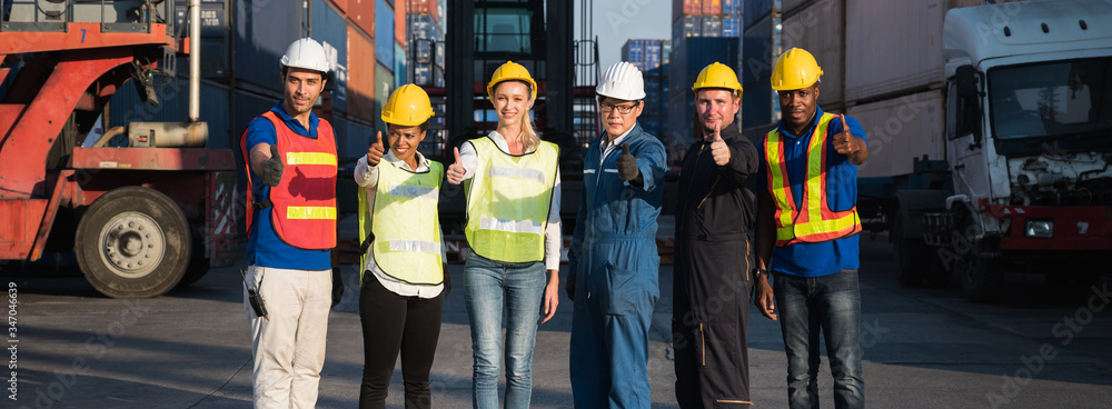 Group of foreman man & woman worker working checking at Container cargo ...