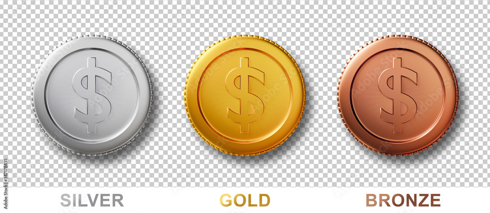 3d coins isolated on white background with clipping path. Set of ...