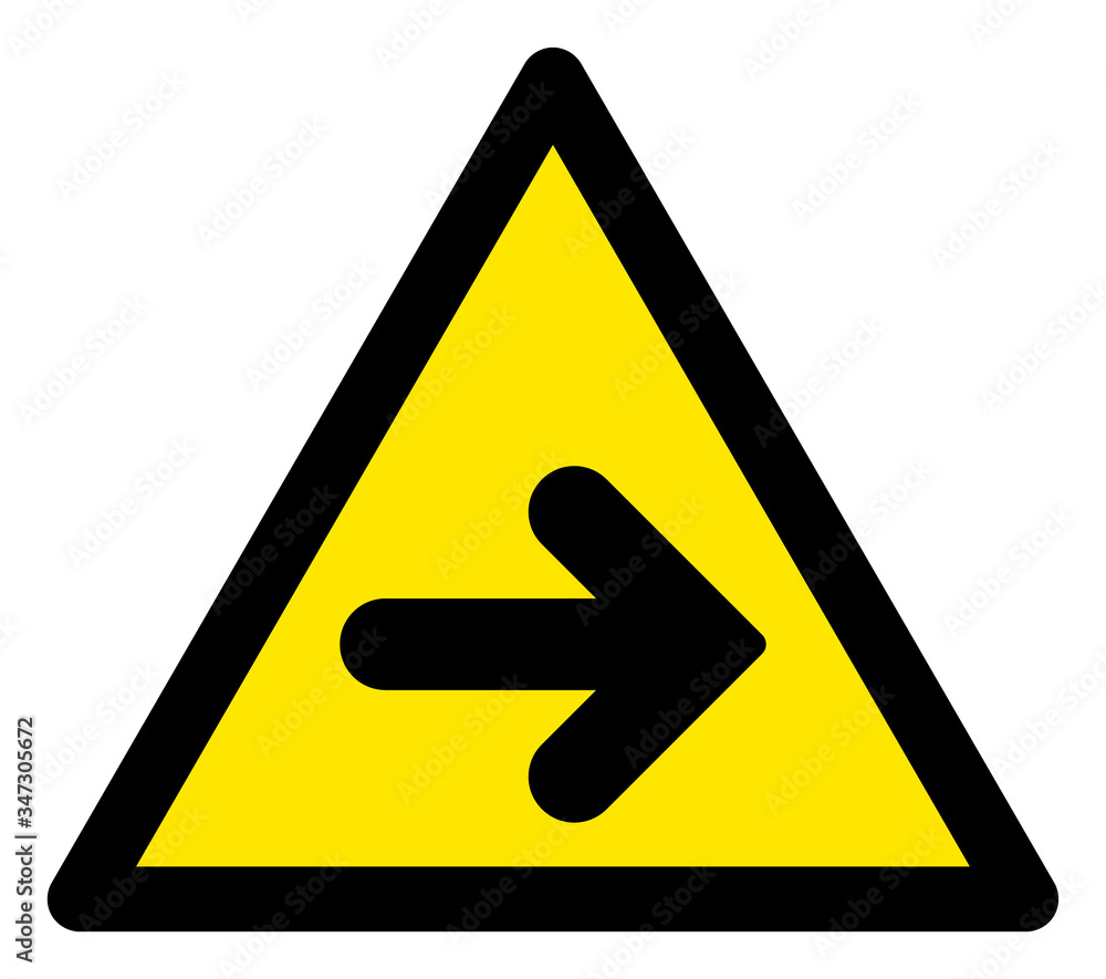Vector right arrow flat warning sign. Triangle icon uses black and ...