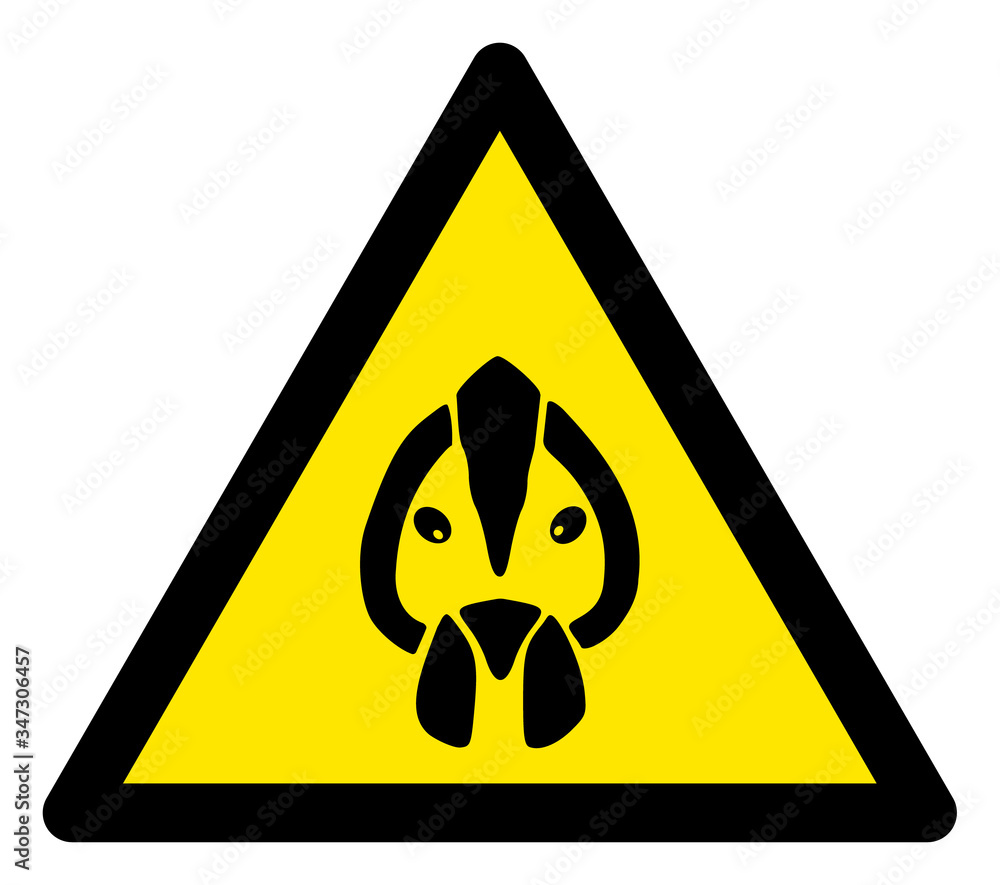 Vector chicken flat warning sign. Triangle icon uses black and yellow ...