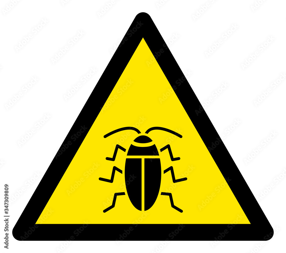 Vector cockroach flat warning sign. Triangle icon uses black and yellow ...