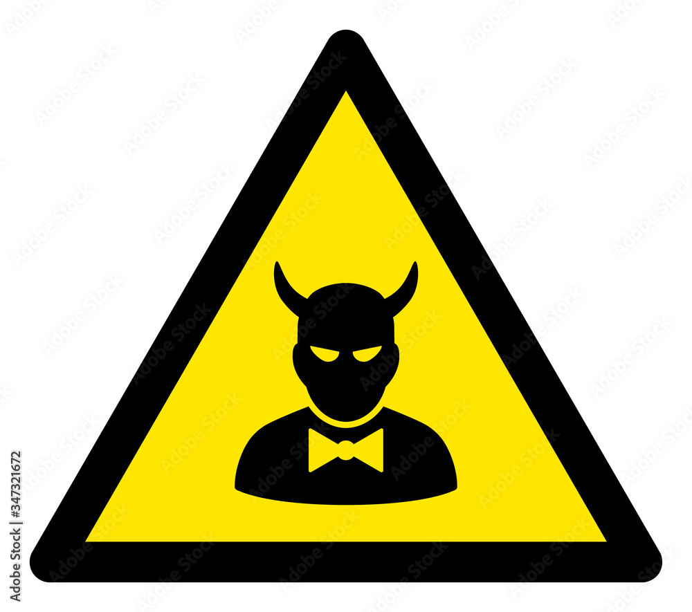 Vector devil flat warning sign. Triangle icon uses black and yellow ...