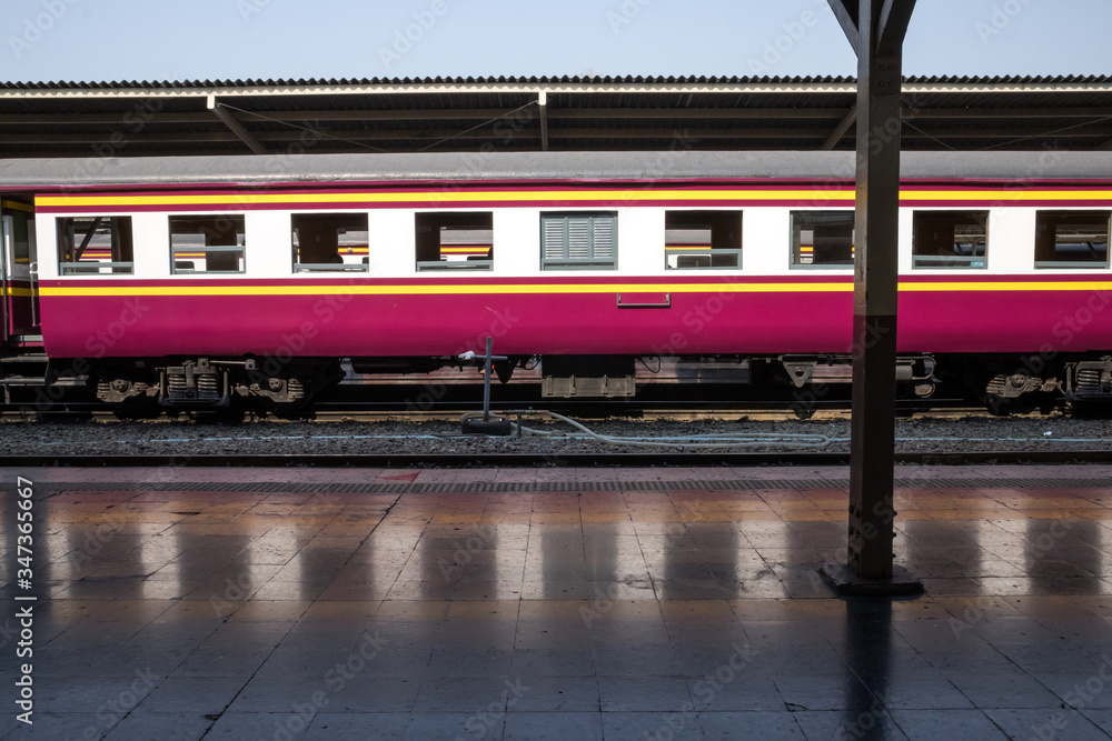 vintage train. diesel locomotive train stop at public station. old ...