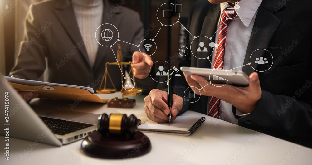 Businessman and Male lawyer or judge consult having team meeting with ...