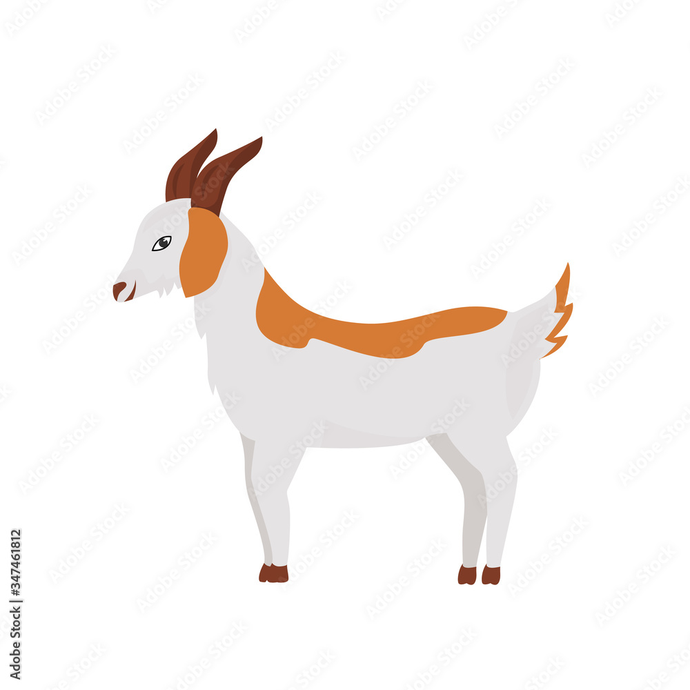 Goat with ginger spots flat color vector character. Cute pet with horn ...