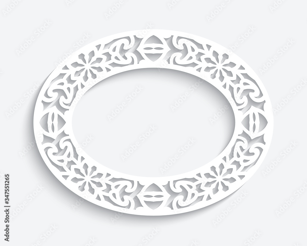 Oval frame with cutout paper pattern. Elegant template for laser ...