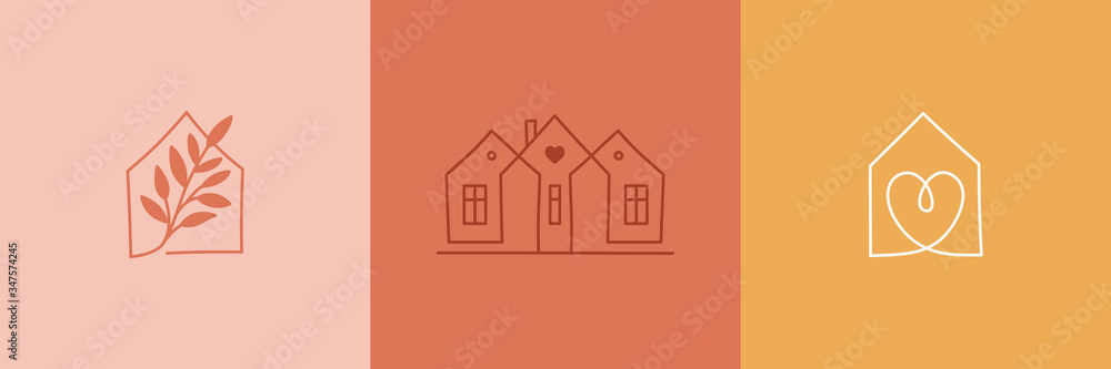 Vector set of abstract logo design templates in simple linear style ...