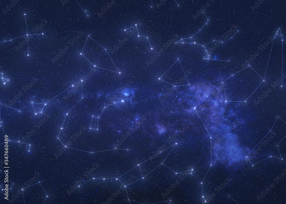 Illustration of constellations in outer space. Constellation stars on ...