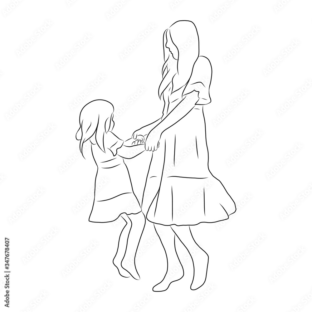 line drawing of mother playing with children Stock Vector | Adobe Stock