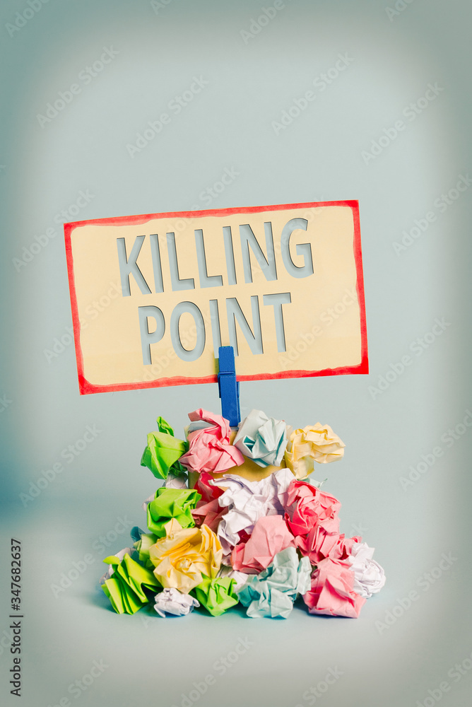 Text sign showing Killing Point. Business photo text Phase End Review ...