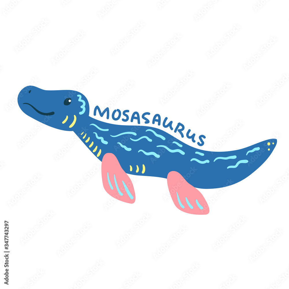 Cartoon dinosaur Mosasaurus. Cute dino character isolated. Playful ...