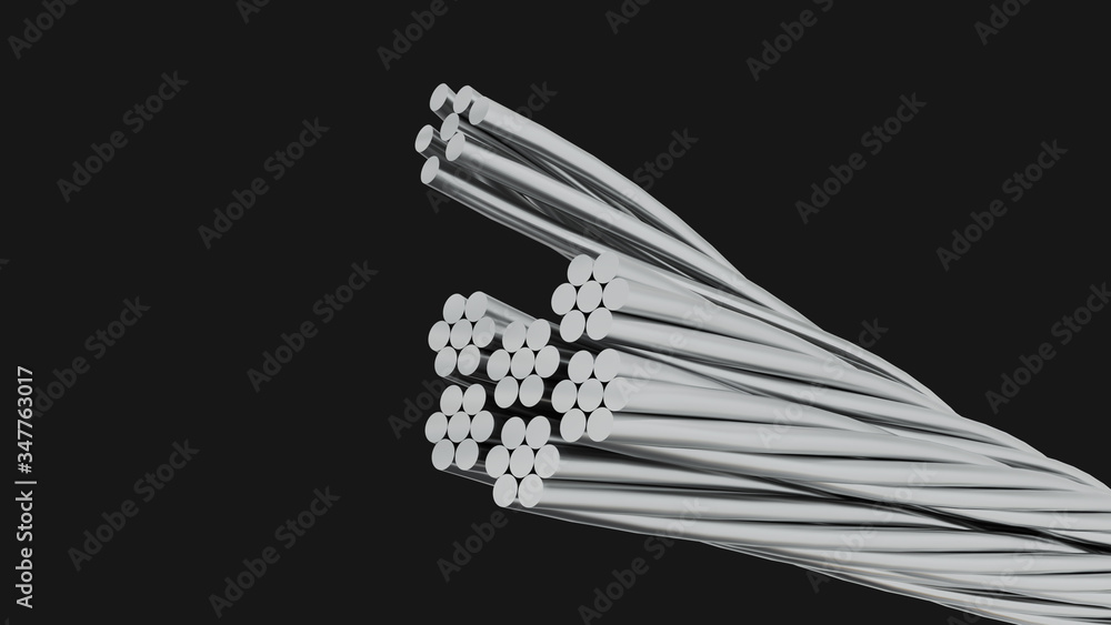 Decadent bare aluminum cable on black background. Aluminum cable ...