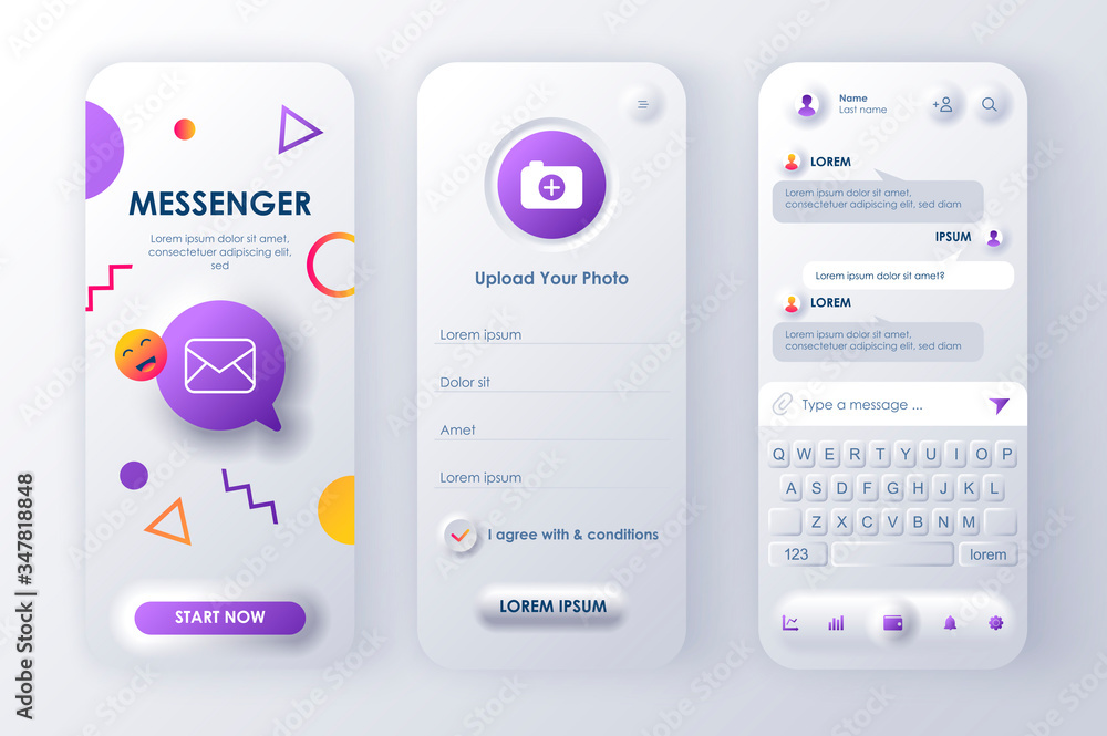 Online messenger unique neomorphic design kit for app neomorphism style ...