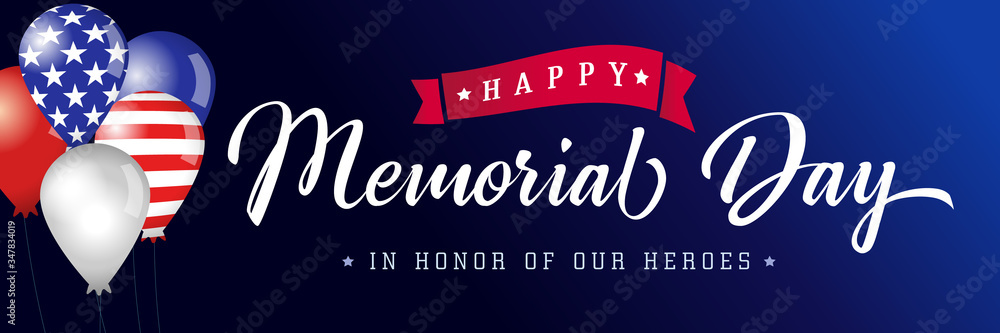 Happy Memorial Day blue poster USA, balloons with flags. Memorial Day ...