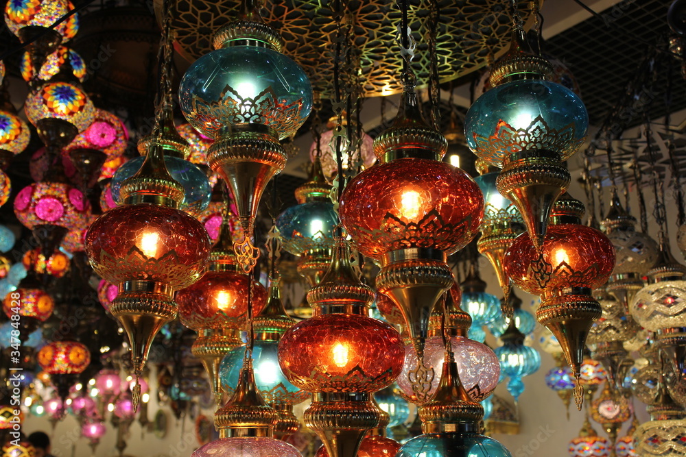 Beautiful decorative oriental lamps common in the Middle East for the ...
