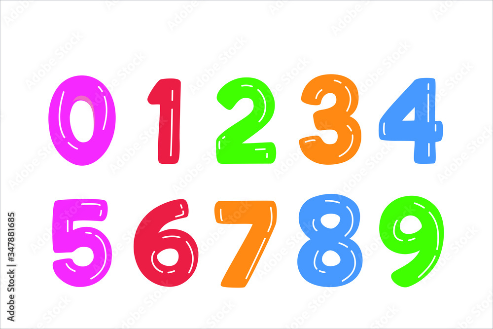 Kids Colored Cartoon Number Set. Vector set of 1-9 digit baby icons ...