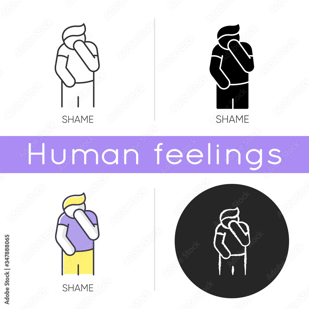 Shame icon. Human feeling embarrassed. Social emotion of guilt. Moral toxic feeling. Mental ...