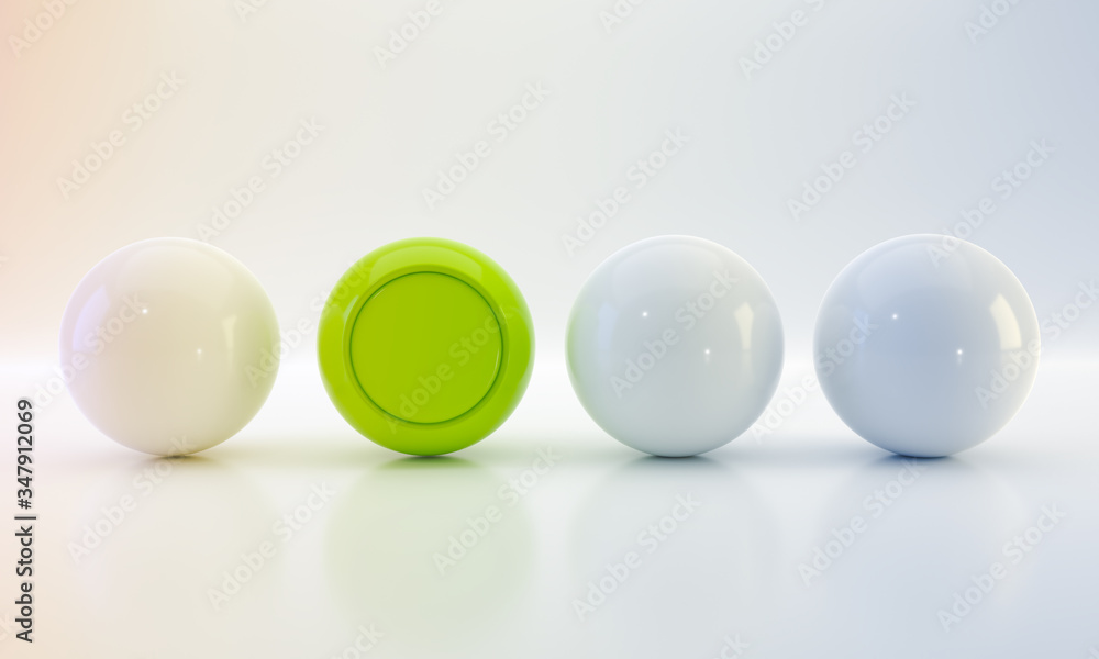 Abstract white and green balls in hi-tech style, on a light background ...