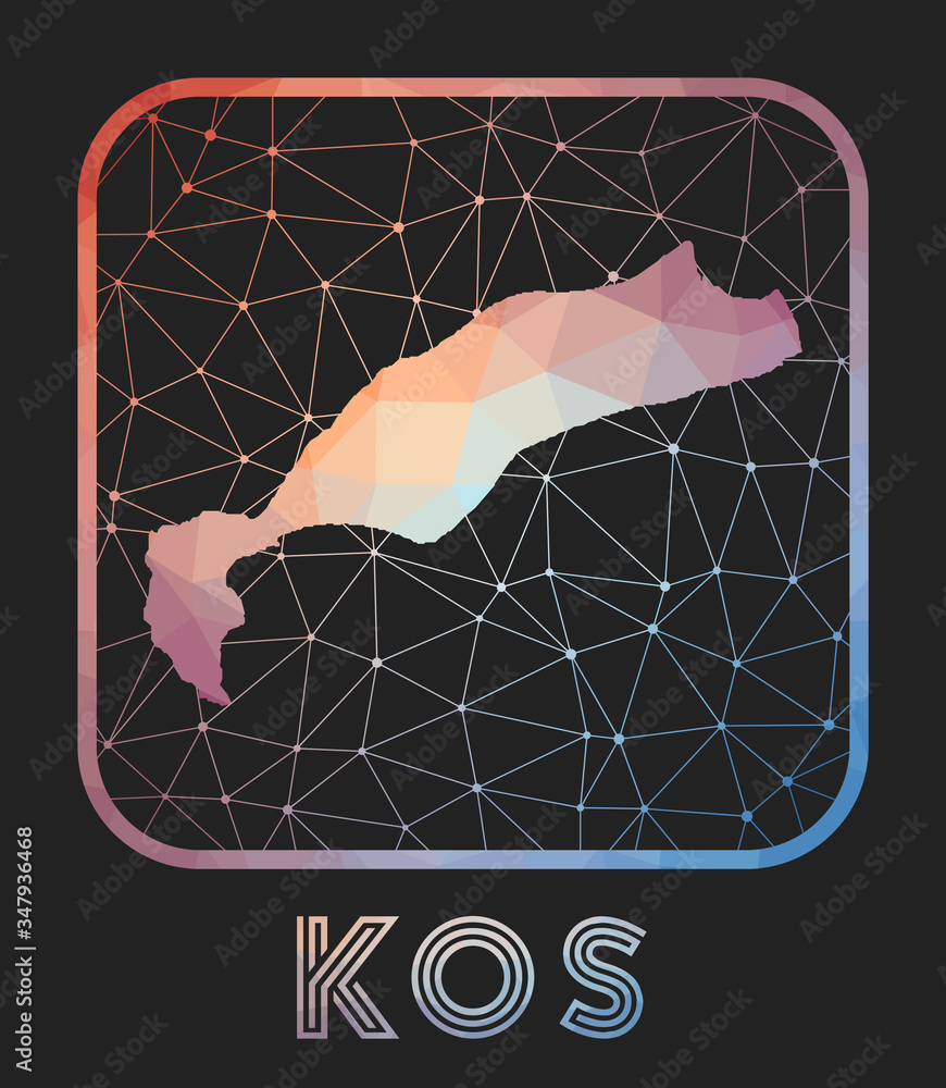 Kos map design. Vector low poly map of the island. Kos icon in ...