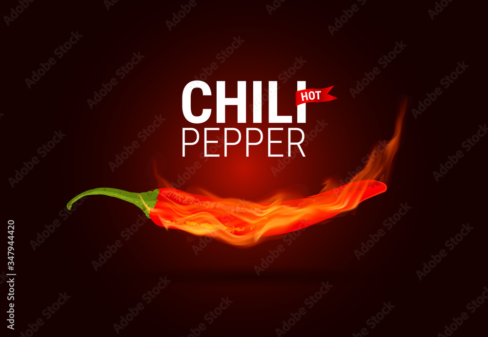 Hot chili pepper burn on fire on black background, Vector realistic 3D ...