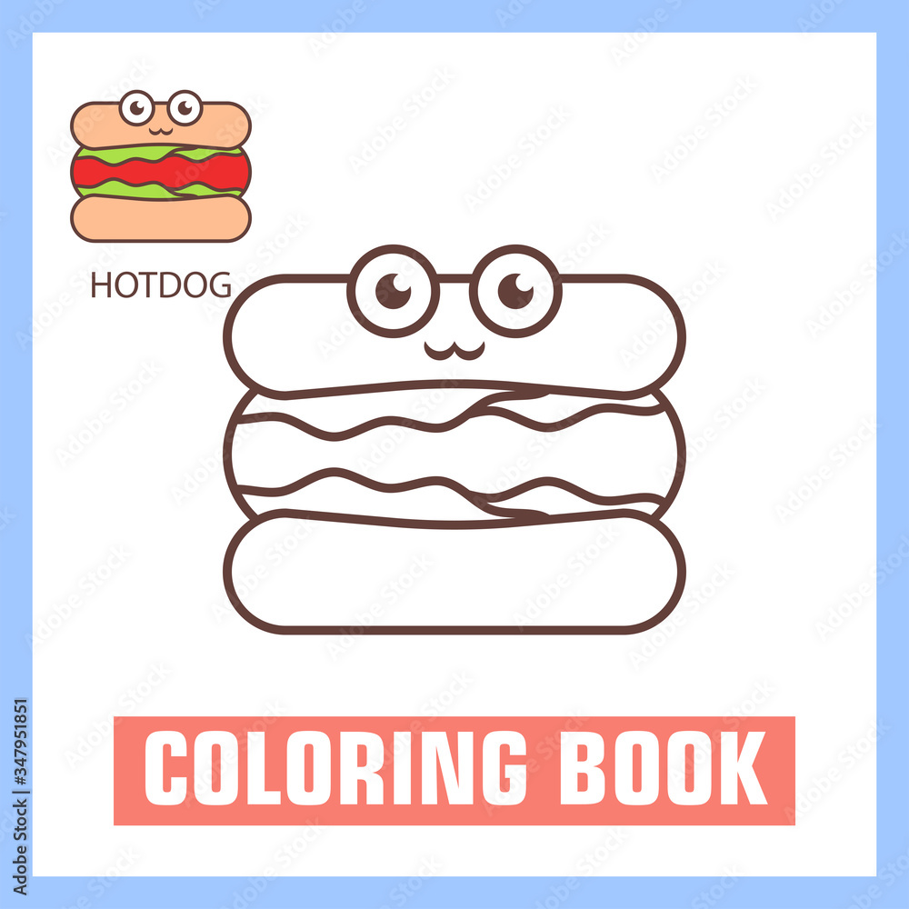 Coloring book with hotdog. Color the ice cream drawing activity ...