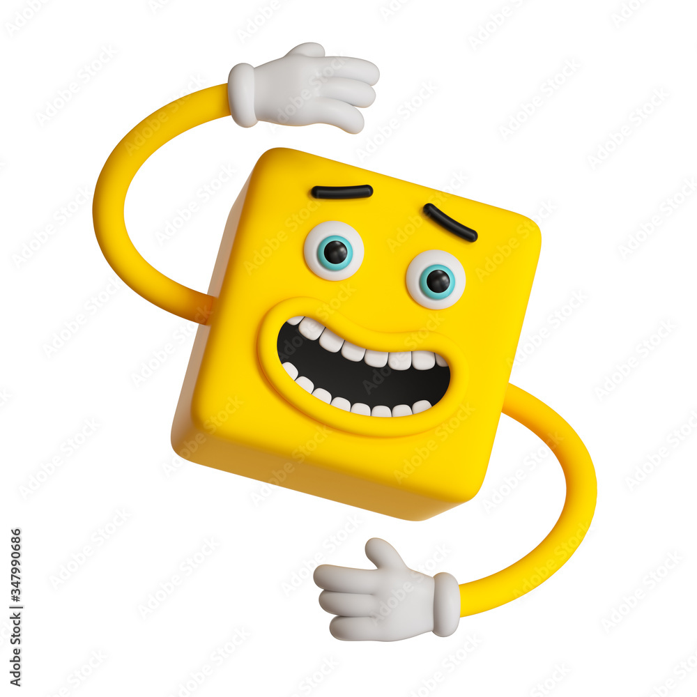 3d render, abstract emotional face icon, yellow emoticon clip art ...