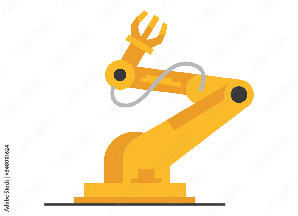 Vector flat robot arm welding at factory line. Modern plant tech ...
