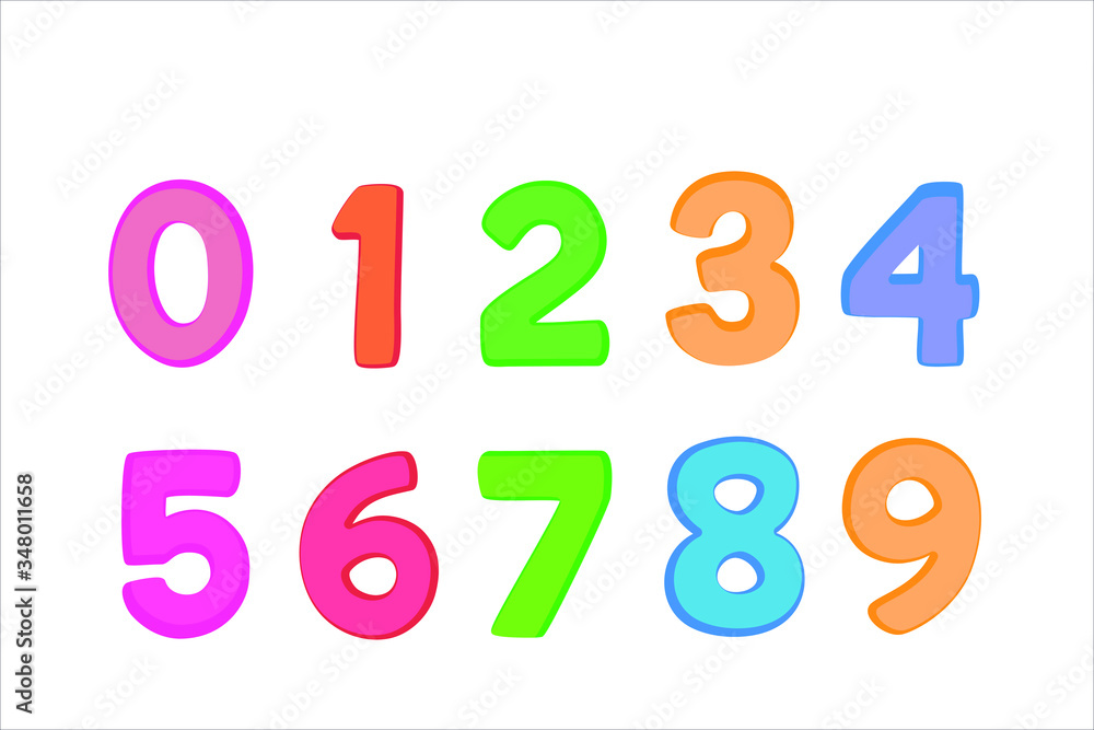 Kids Colored Cartoon Number Set. Vector set of 1-9 digit baby icons ...