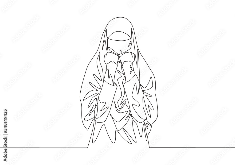 Single continuous line drawing of young attractive middle east muslimah ...